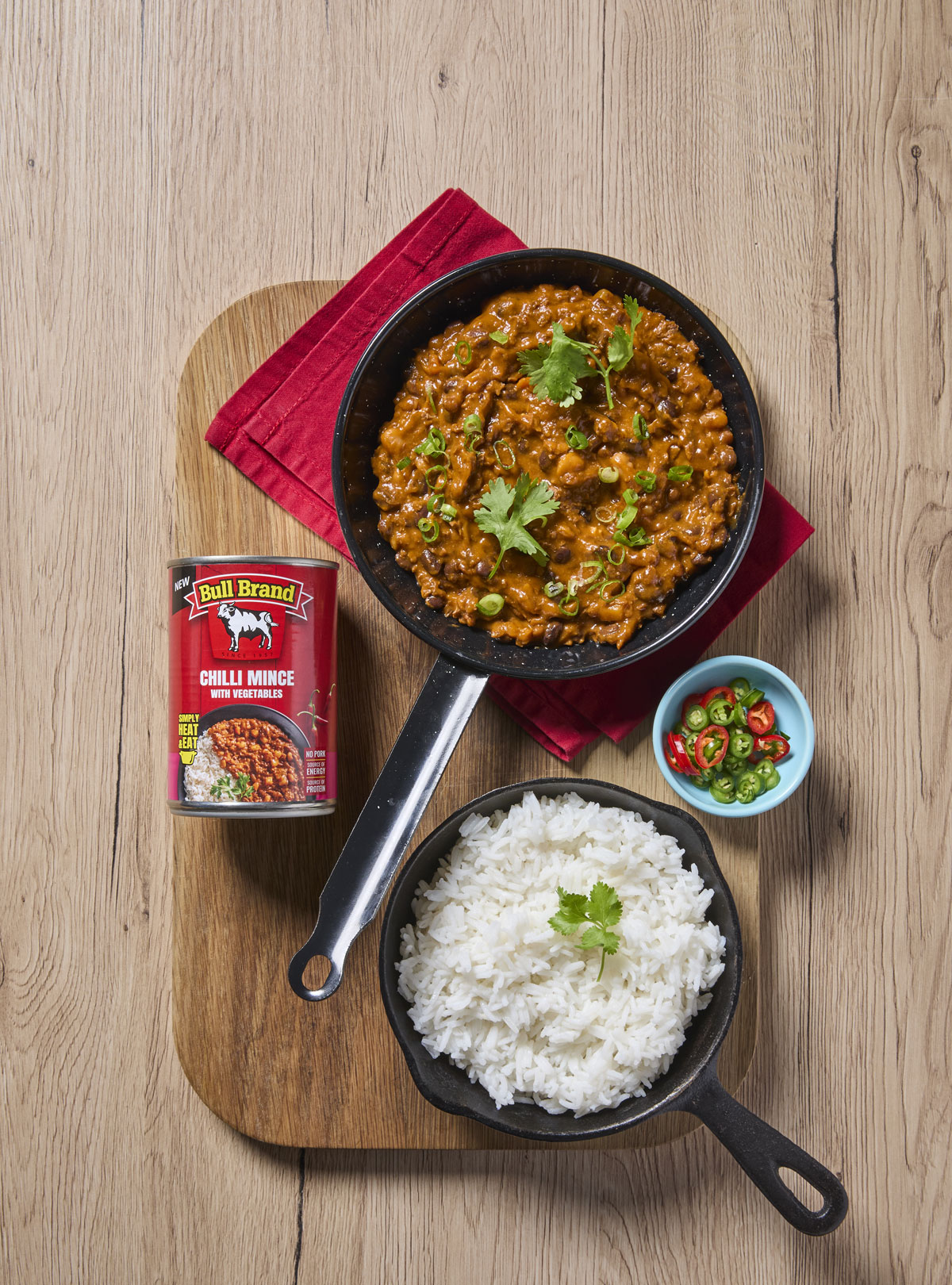 Chili Mince Con Carne with Rice - Bull Brand